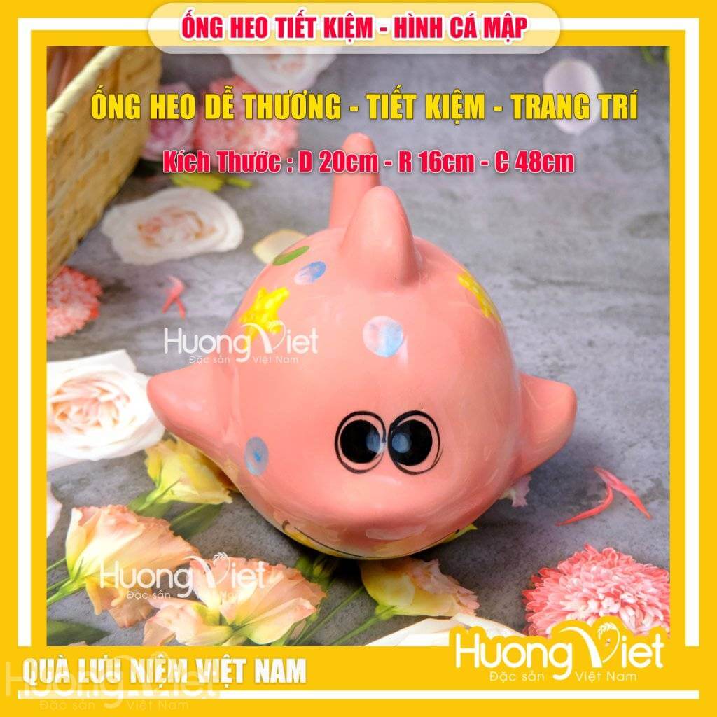 Ống heo Cá Mập tiết kiệm gốm Bát Tràng, quà lưu niệm
