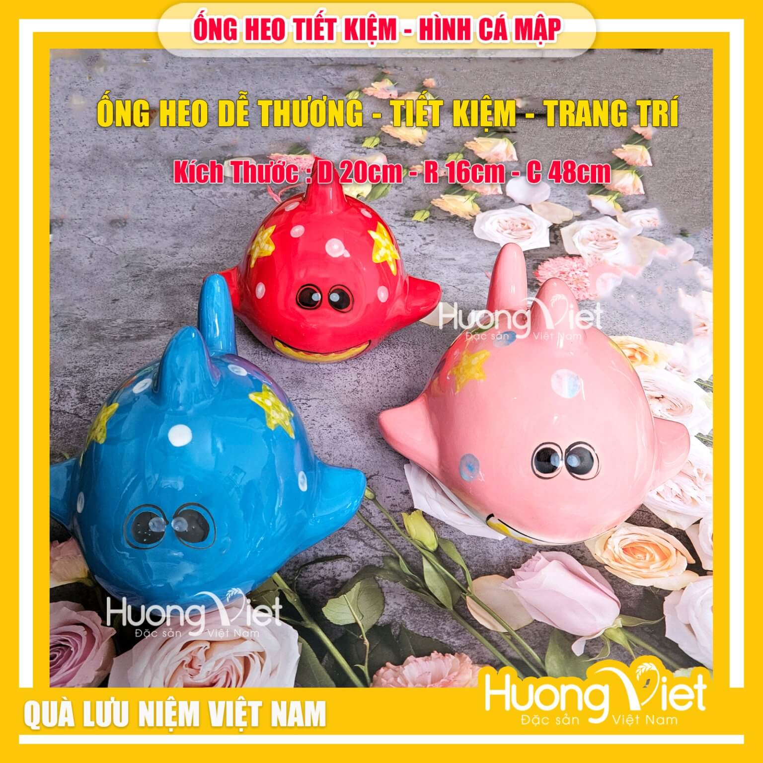 Ống heo Cá Mập tiết kiệm gốm Bát Tràng, quà lưu niệm
